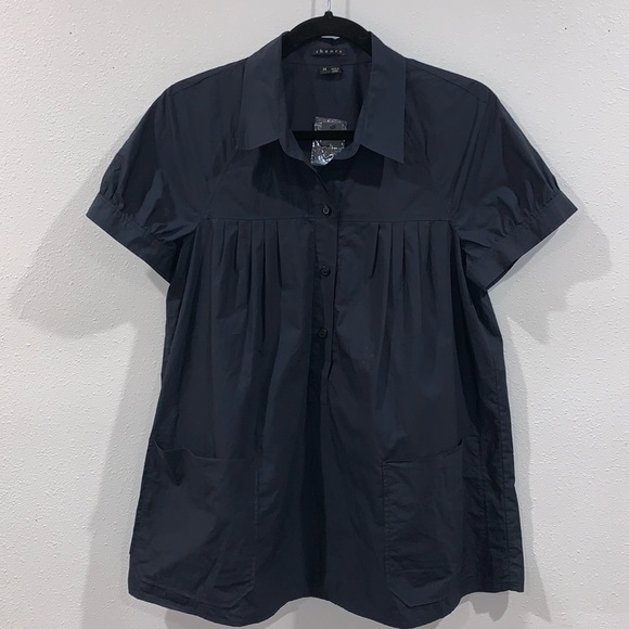 Theory | Tops | Nwt Theory Babydoll Blouse Size Med Navy Blue 0 Cotton ...